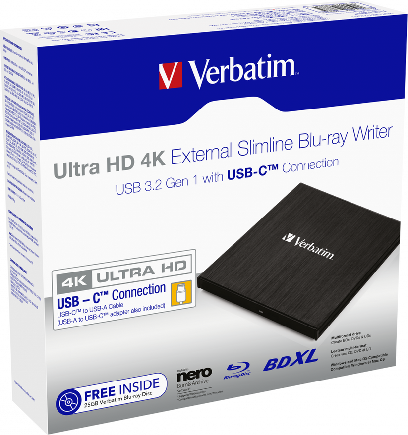 Verbatim 43888 4K UHD Blu-ray Burner External Drive BD-RE BU40N LG FLA ...
